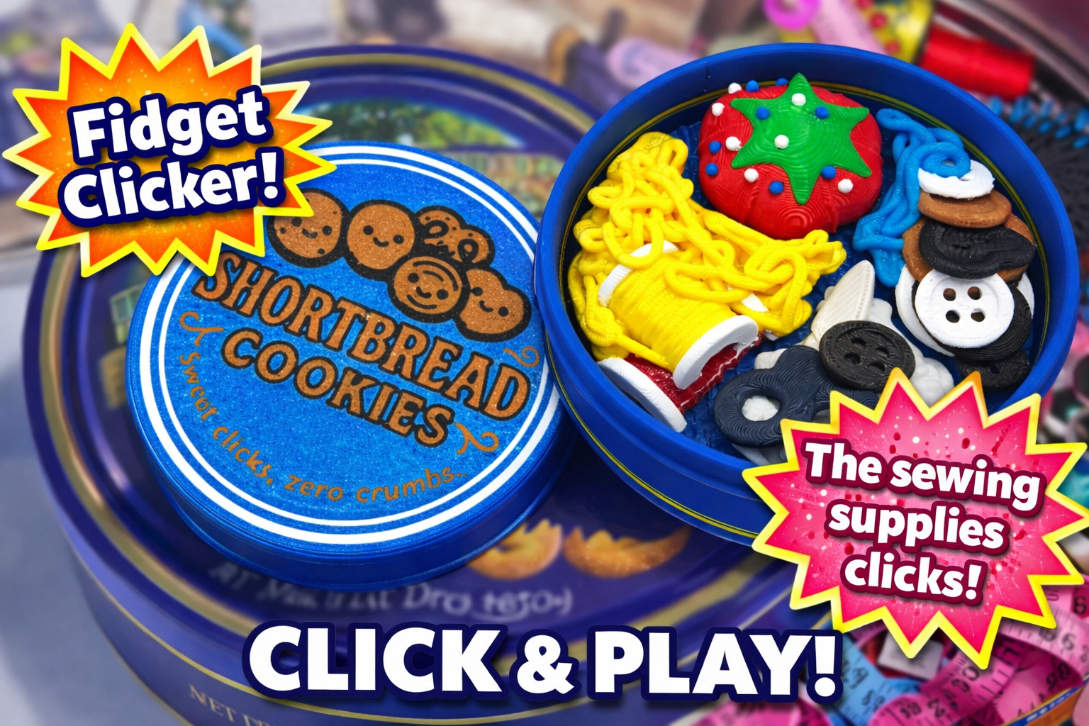 Shortbread Butter Cookie Tin SEWING EDITION Fidget Clickers 3D Printed ...